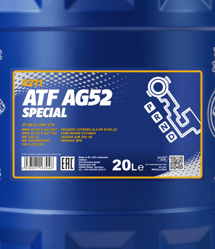 8211 MANNOL ATF AG52 20 л. Синтетическая трансмиссионная жидкость